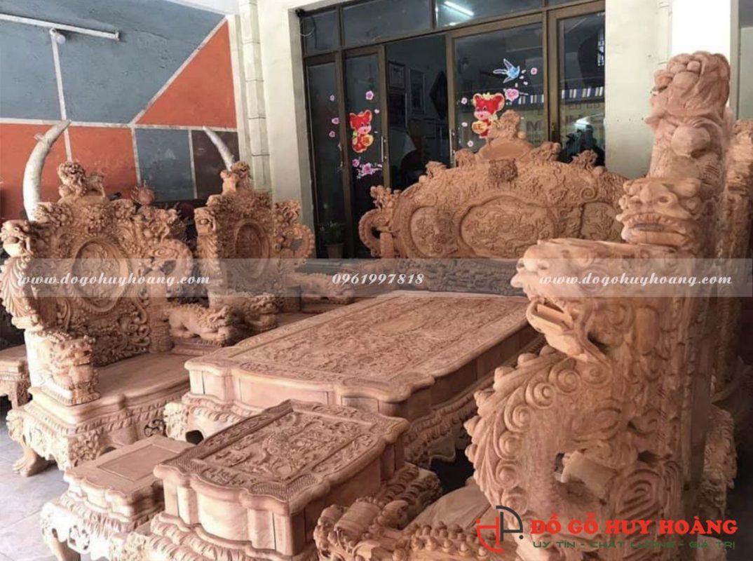 Bàn Ghế Đỉnh Rồng Gỗ Gõ Đỏ - Đồ gỗ Huy Hoàng