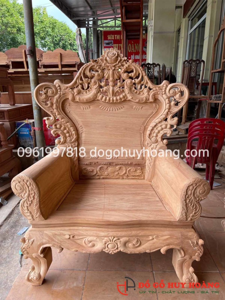 Bàn Ghế Hoàng GIa 10 Món Gõ Đỏ Mộc - Đồ gỗ Huy Hoàng