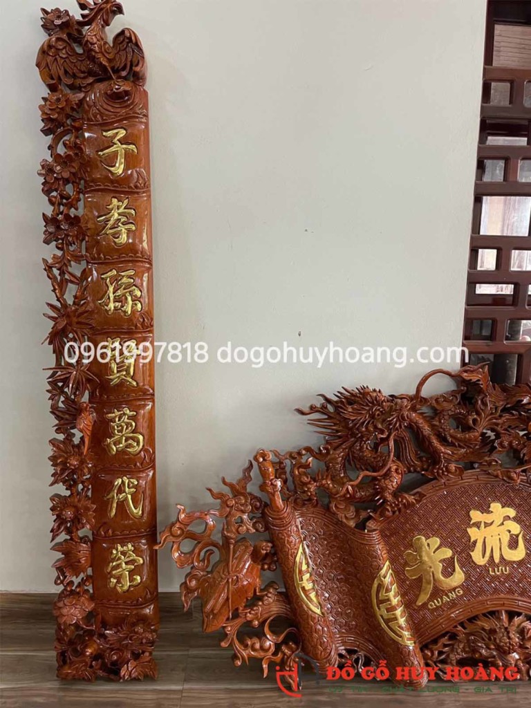 Cuốn Thư Câu Đối Tứ Linh Hàng Đại Gỗ Gụ Vip - Đồ gỗ Huy Hoàng
